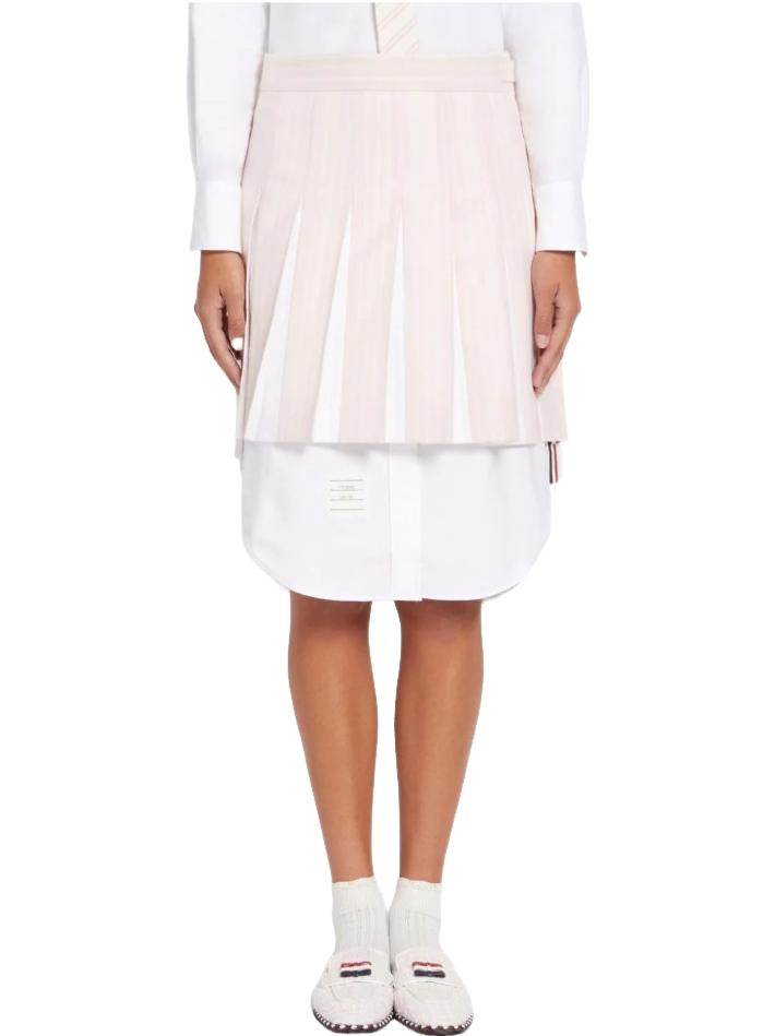 THOM BROWNE Thom Browne Pleated High-Low Hem Skirt with Striped Trim